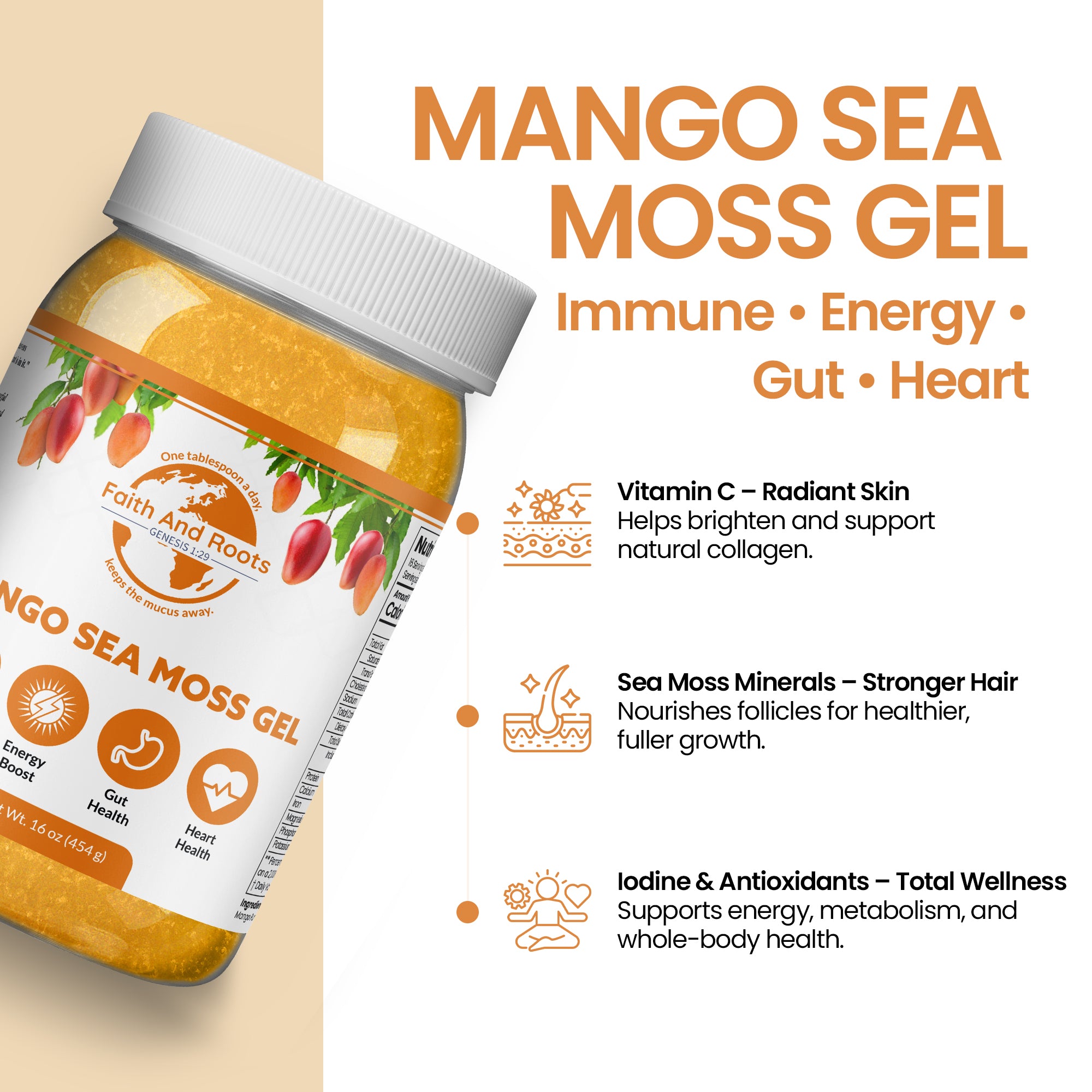 Mango Sea Moss Gel 16oz - Premium Wildcrafted | Faith And Roots