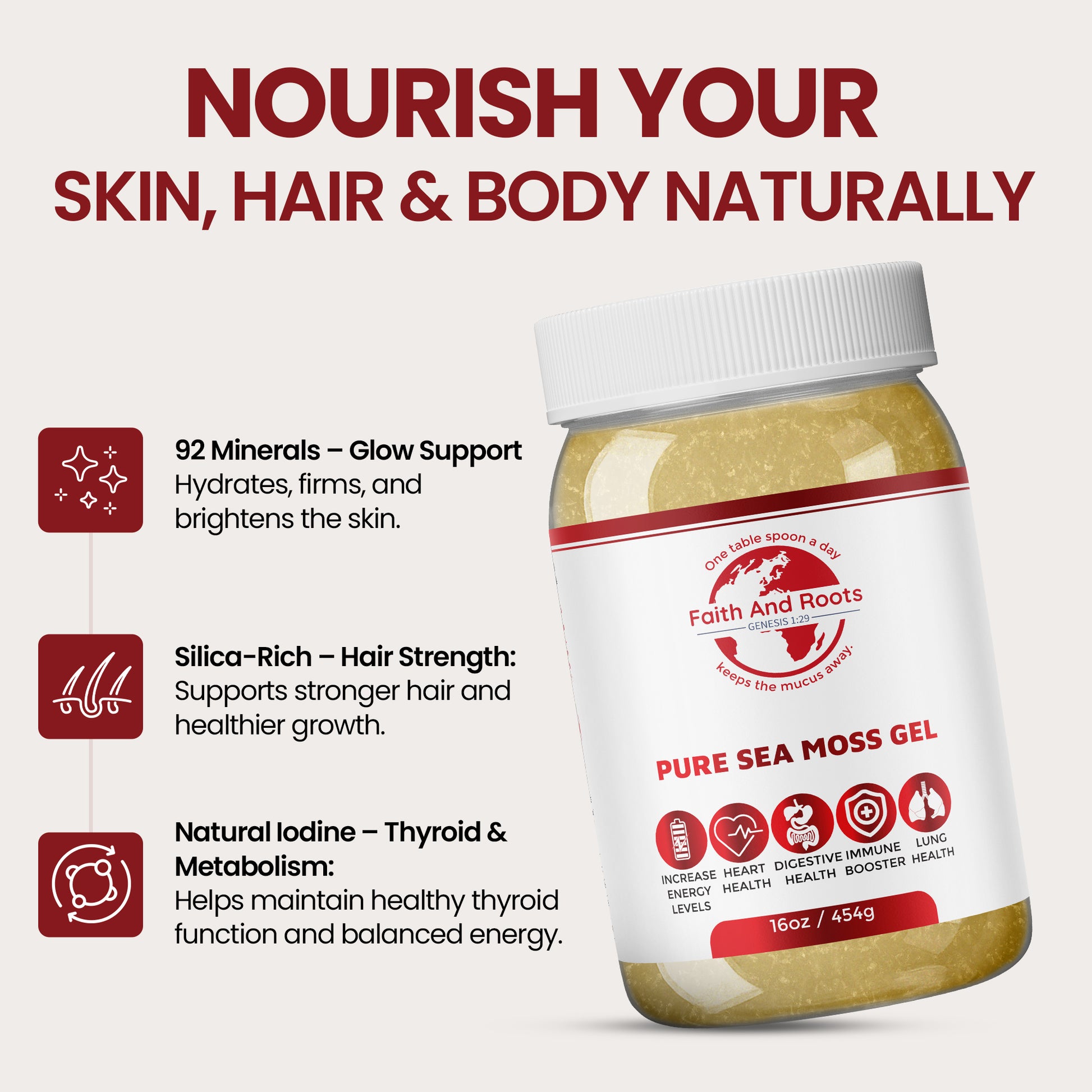 Pure Sea Moss Gel 16oz - Wildcrafted & Unflavored | Faith And Roots